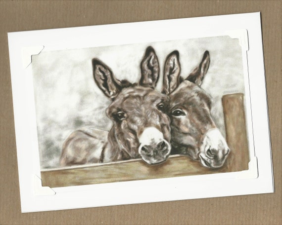 Original donkey print handmade greetings card and donkey | Etsy