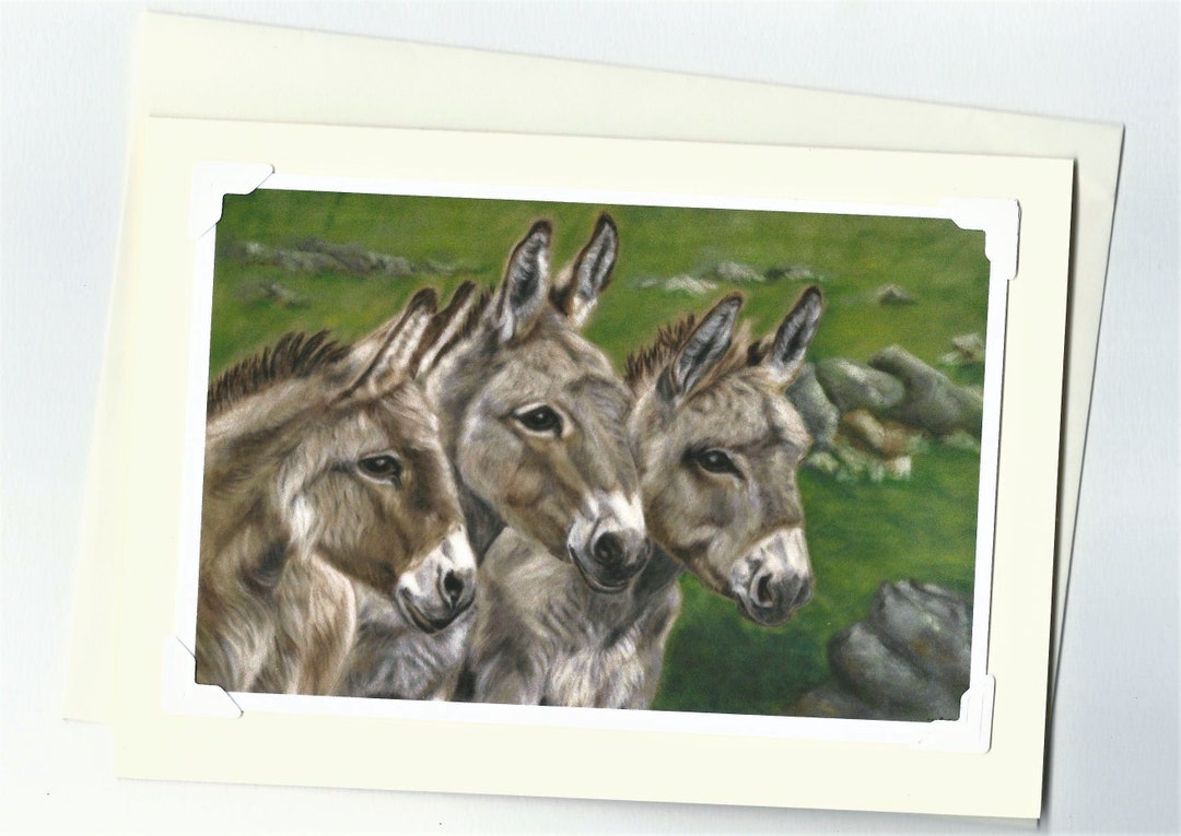 Tarjeta artística de burro: Impresión pastel hecha a mano, para toda ...