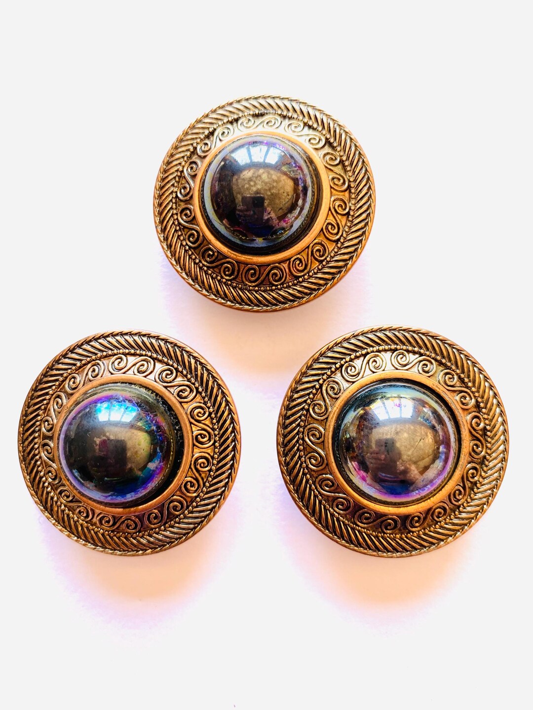 Vintage Gold or Brass Tone Buttons Gay Nineties Style X 3 Purple ...