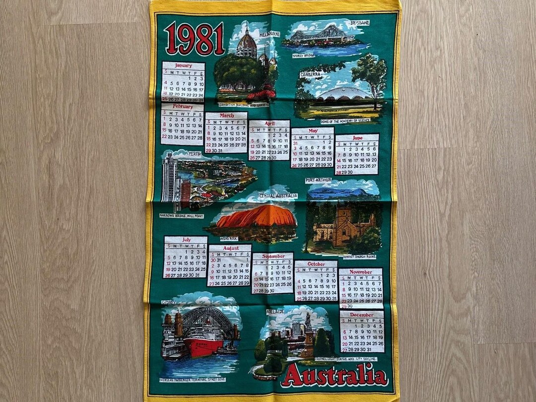 Vintage 1981 Australian Cities Calendar Tea Towel - Etsy