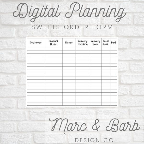 Dessert Order Form - Etsy