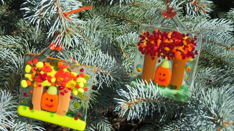Fused Glass Colorful Fall Tree Suncatcher/ornament/window Art/fall Decor - Etsy