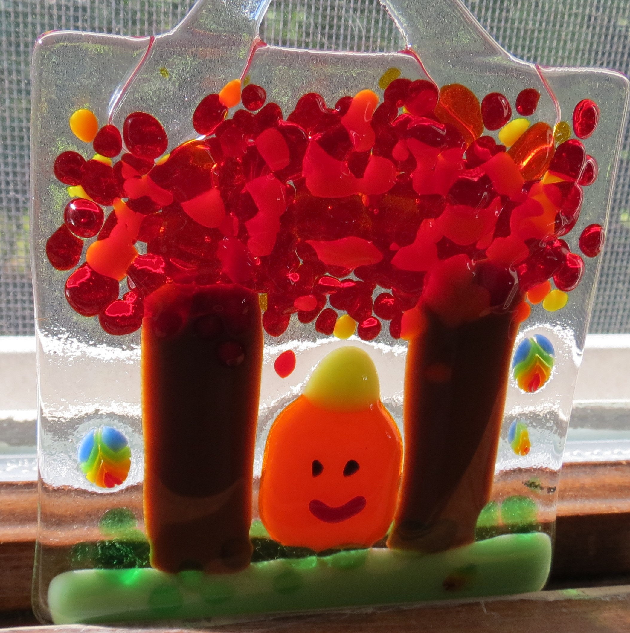 Fused Glass Colorful Fall Tree Suncatcher/ornament/window Art/fall ...