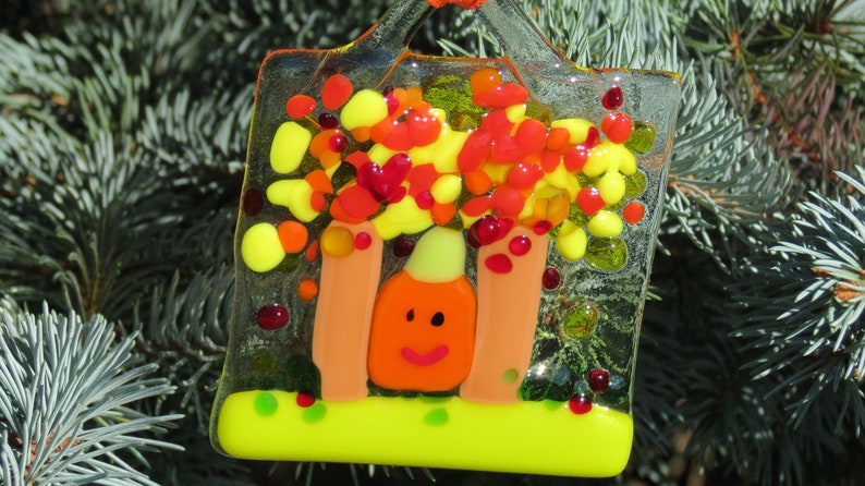 Fused Glass Colorful Fall Tree Suncatcher/ornament/window Art/fall Decor - Etsy