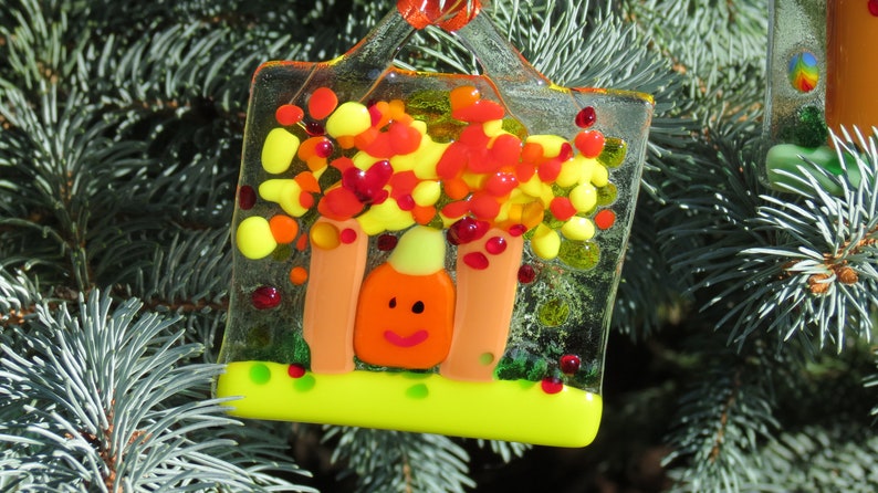 Fused Glass Colorful Fall Tree Suncatcher/ornament/window Art/fall Decor - Etsy