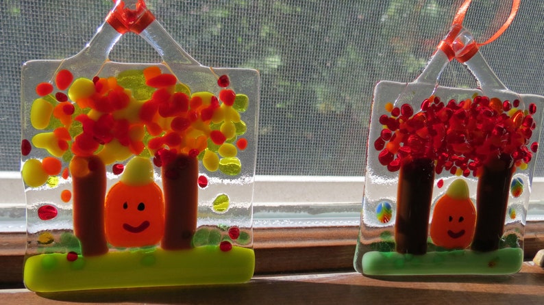 Fused Glass Colorful Fall Tree Suncatcher/ornament/window Art/fall Decor - Etsy