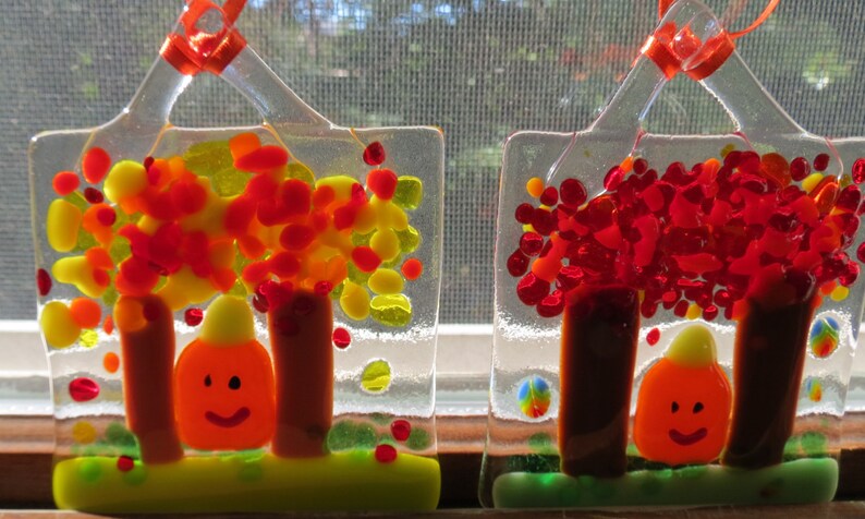 Fused Glass Colorful Fall Tree Suncatcher/ornament/window Art/fall Decor - Etsy