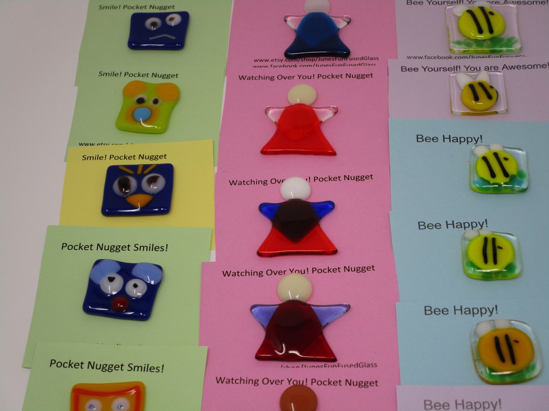 Fused Glass Pocket Nugget Notes Hugs/worry Stones/express Yourself/show ...