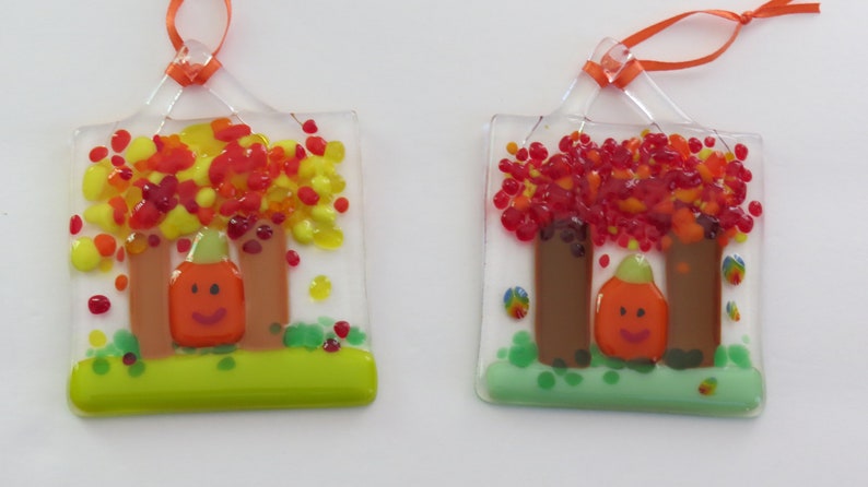 Fused Glass Colorful Fall Tree Suncatcher/ornament/window Art/fall Decor - Etsy