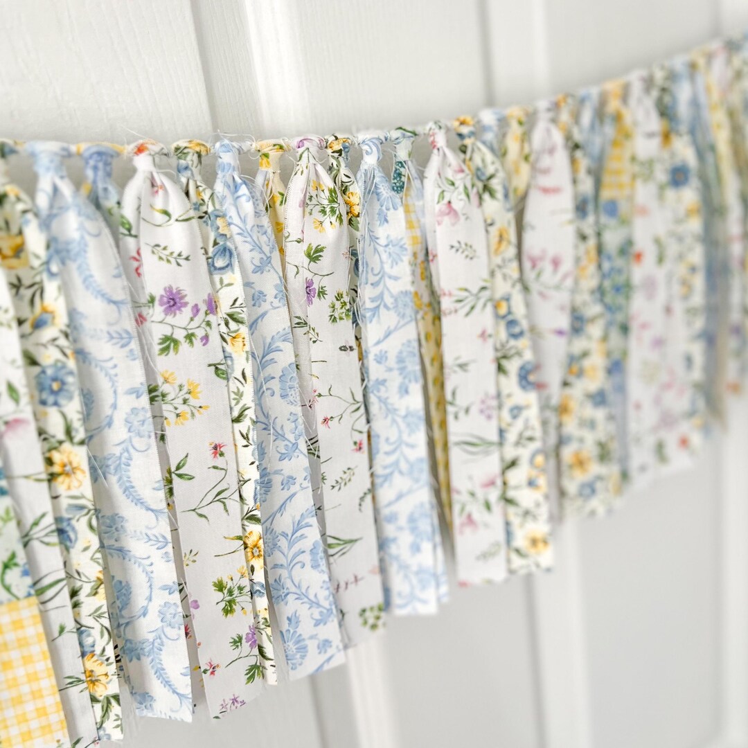 Spring Mantel Garland, Rag Tie Garland, Fabric Mantle Decor, Window ...