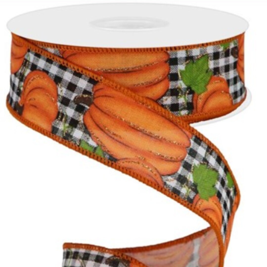 Wired Fall Ribbon for Wreaths, Fall Pumpkin Ribbon, Fall Buffalo Check ...