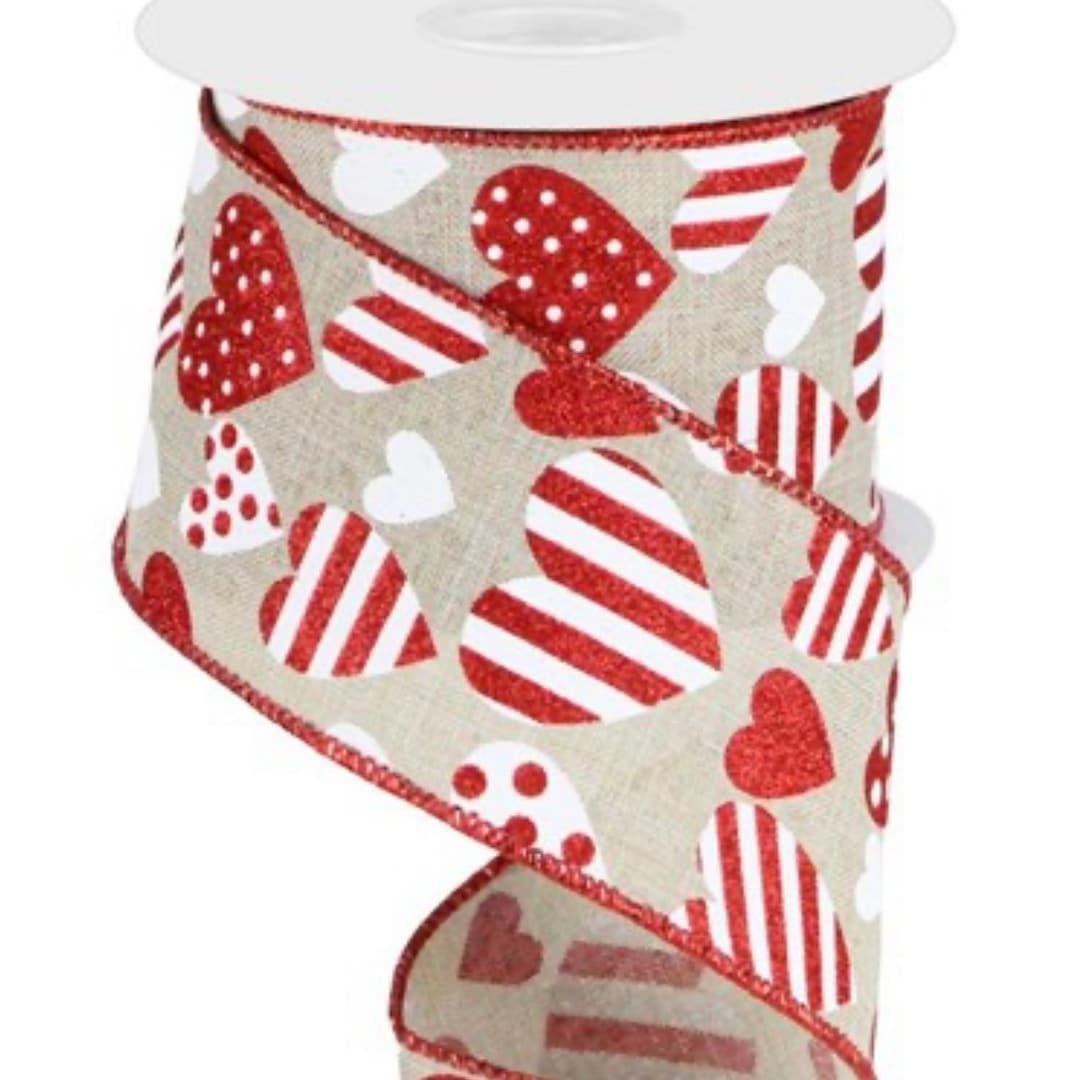 Valentine Heart Ribbon, Ribbon for Wreaths, Wired Valentines Ribbon ...