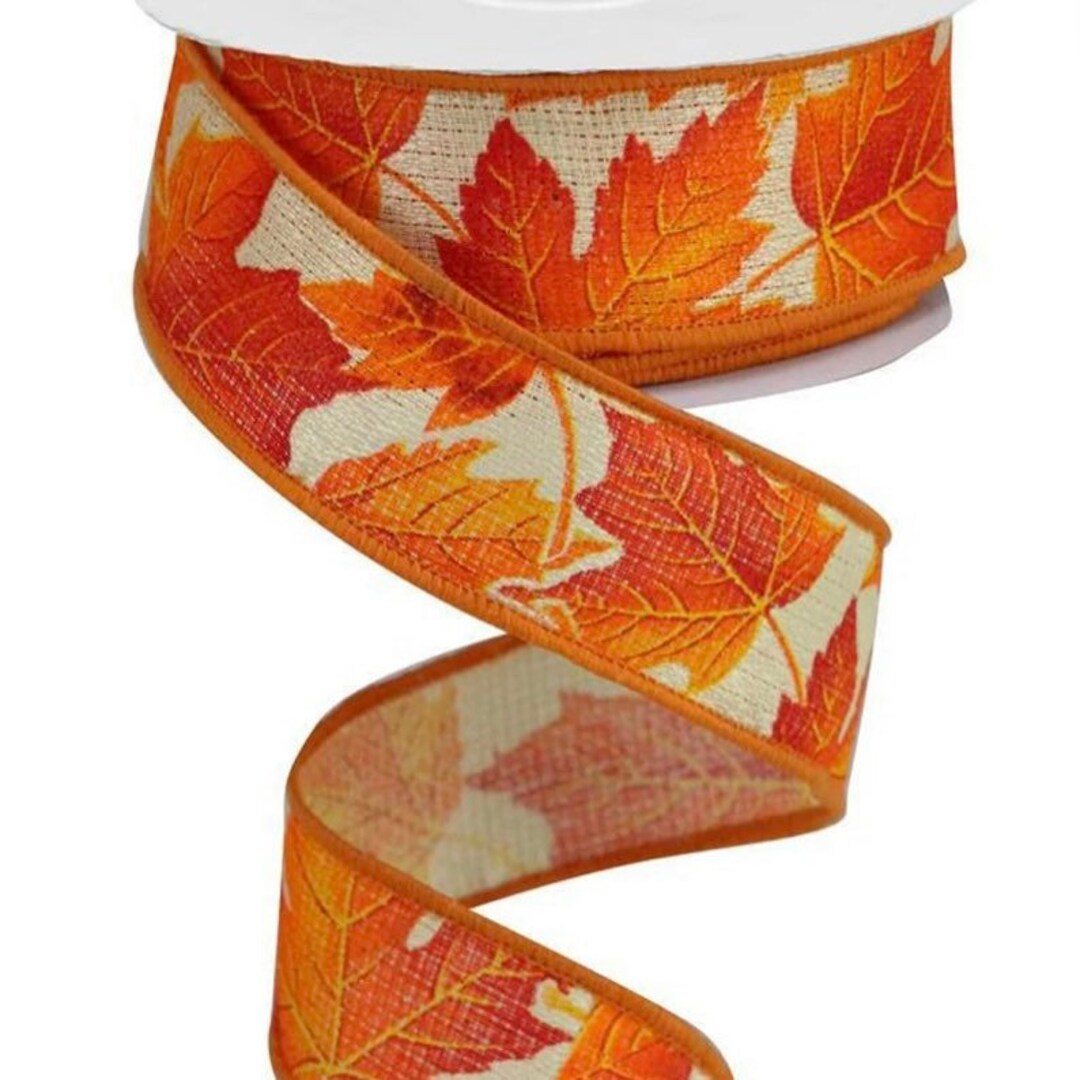 Wired Fall Ribbon, Fall Leaves Ribbon, Ribbon for Wreath, Wreath ...