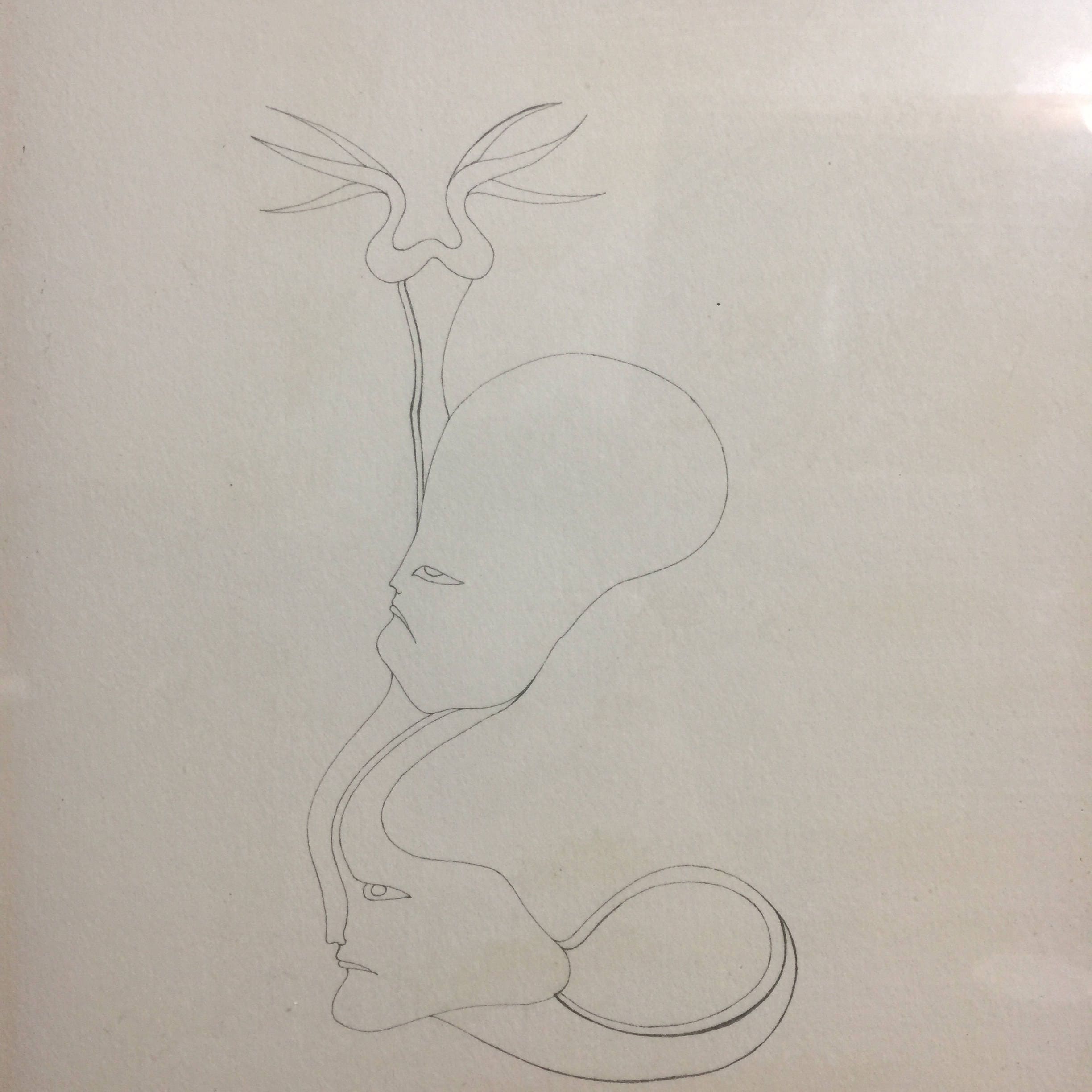 Framed Ink Drawing Original Drawing Line Drawing Faces Mask Wall Art ...