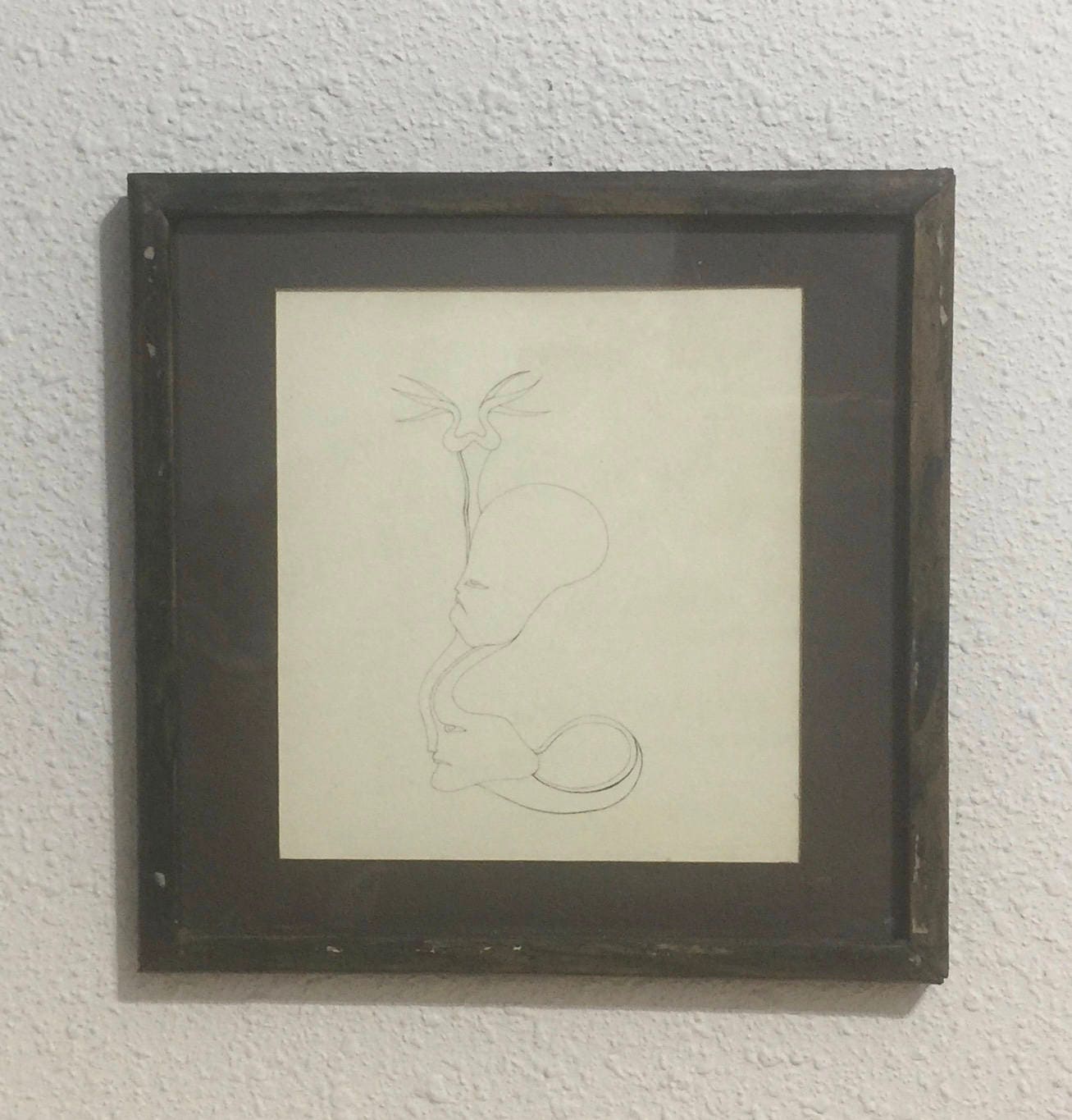 Framed Ink Drawing Original Drawing Line Drawing Faces Mask Wall Art ...