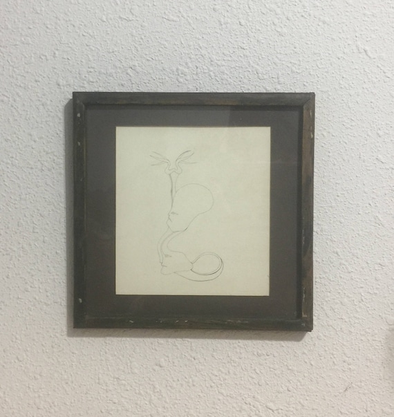 Framed Ink Drawing Original Drawing Line Drawing Faces Mask | Etsy
