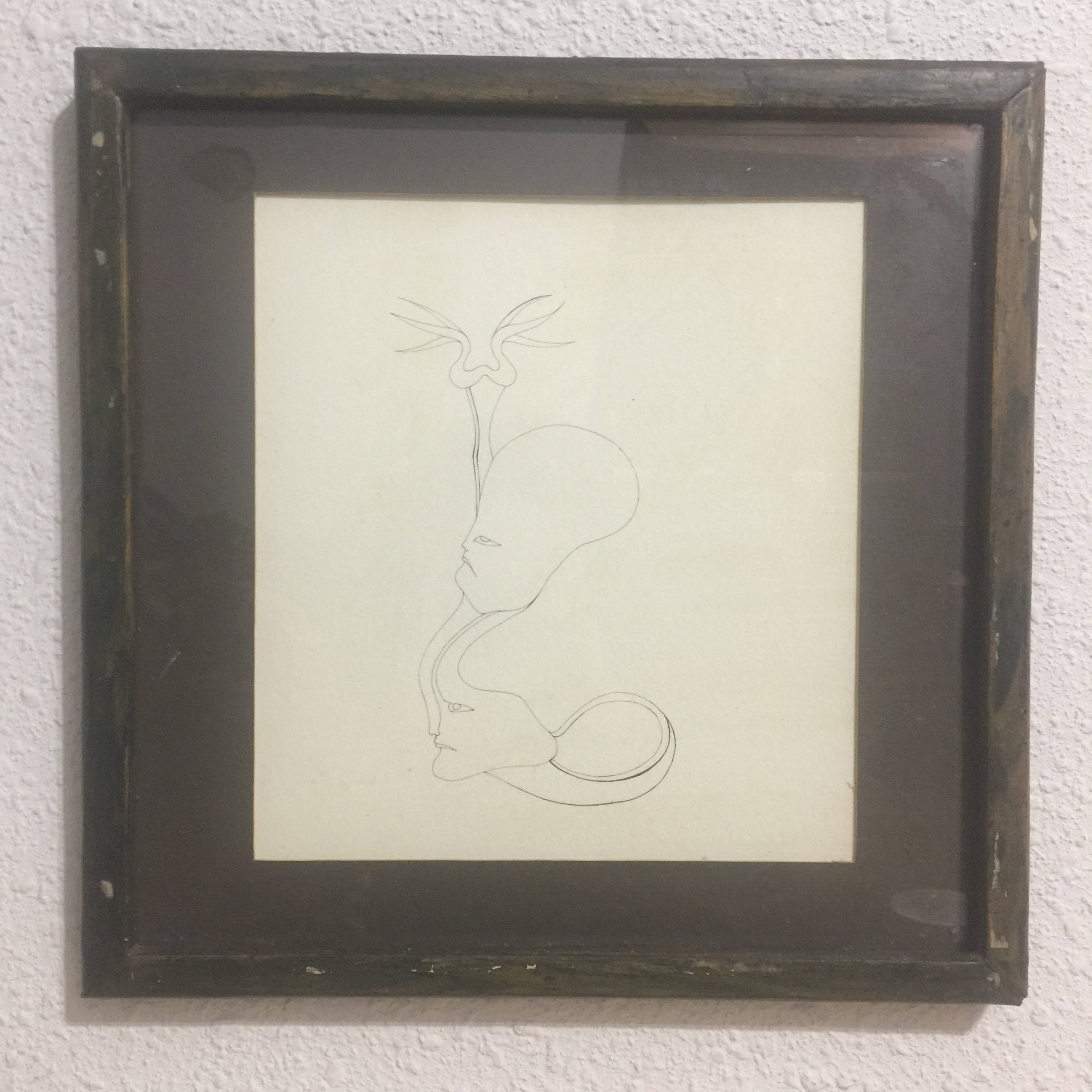 Framed Ink Drawing Original Drawing Line Drawing Faces Mask Wall Art ...