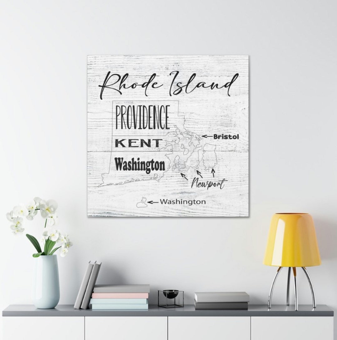 Rhode Island State County Map Home Decor Wrapped Canvas - Etsy