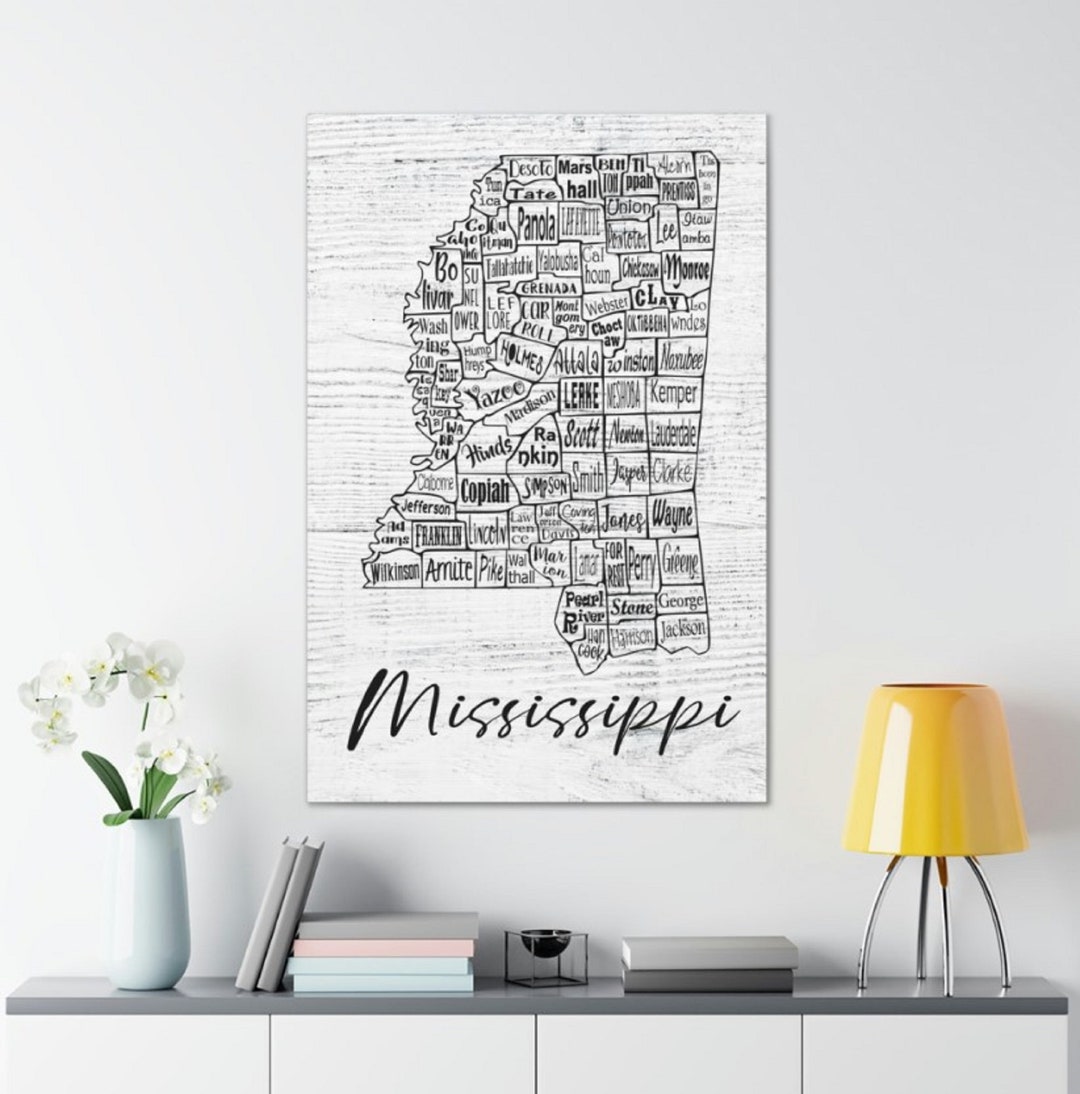 Mississippi State County Map Home Decor Wrapped Canvas - Etsy