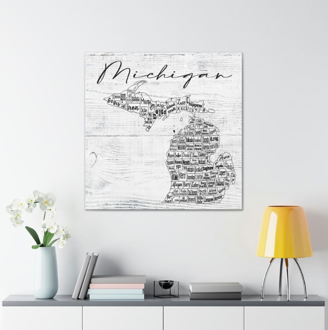 Michigan State County Map Home Decor Wrapped Canvas - Etsy
