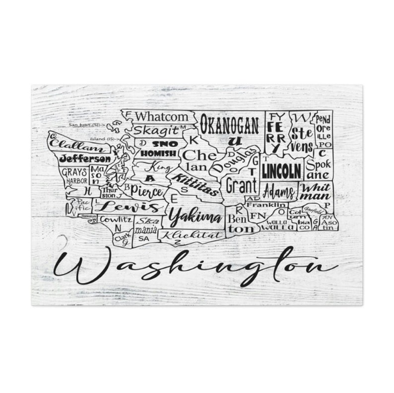Washington State County License Plate Map Wrapped Canvas - Etsy