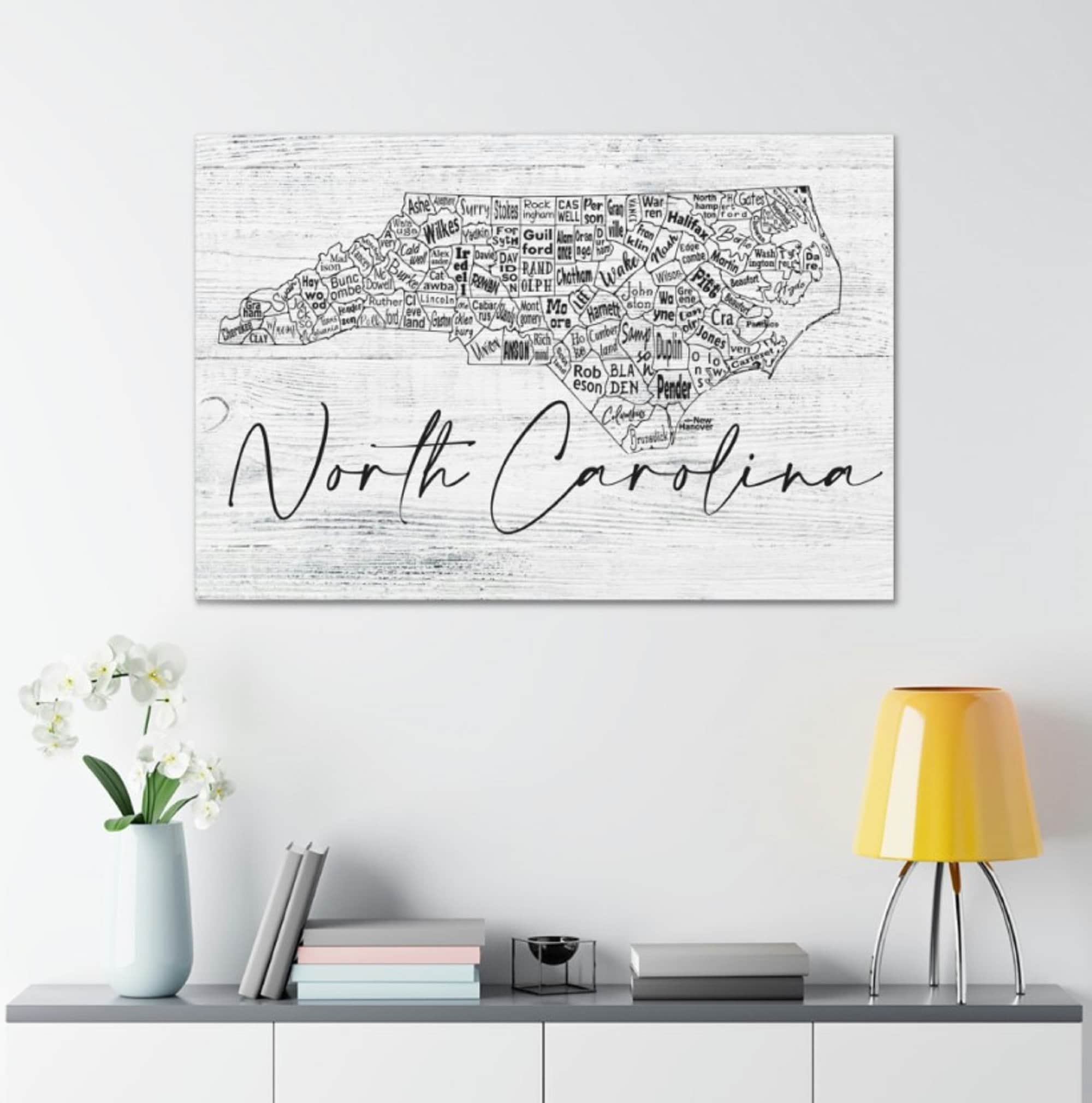 North Carolina State County Map Home Decor Wrapped Canvas - Etsy