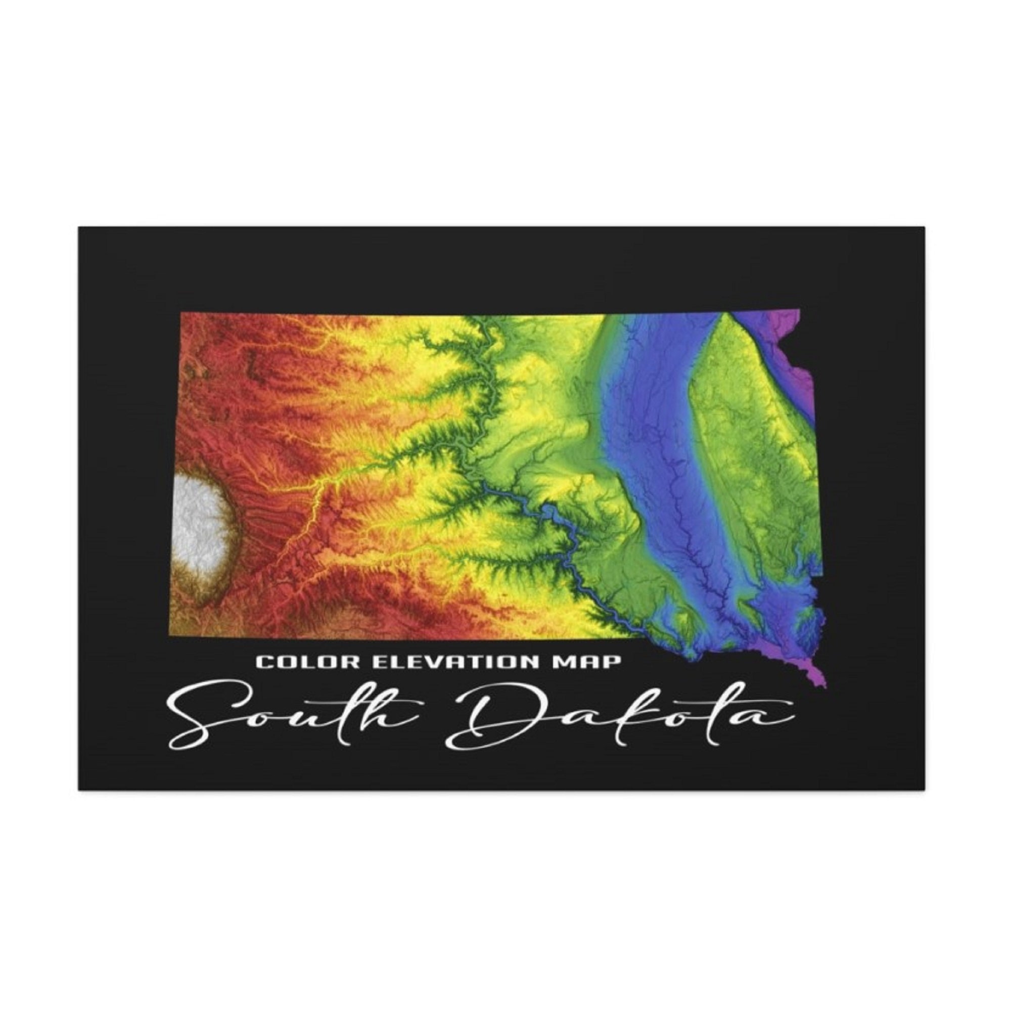South Dakota Elevation State Map Home Decor Wrapped Canvas - Etsy