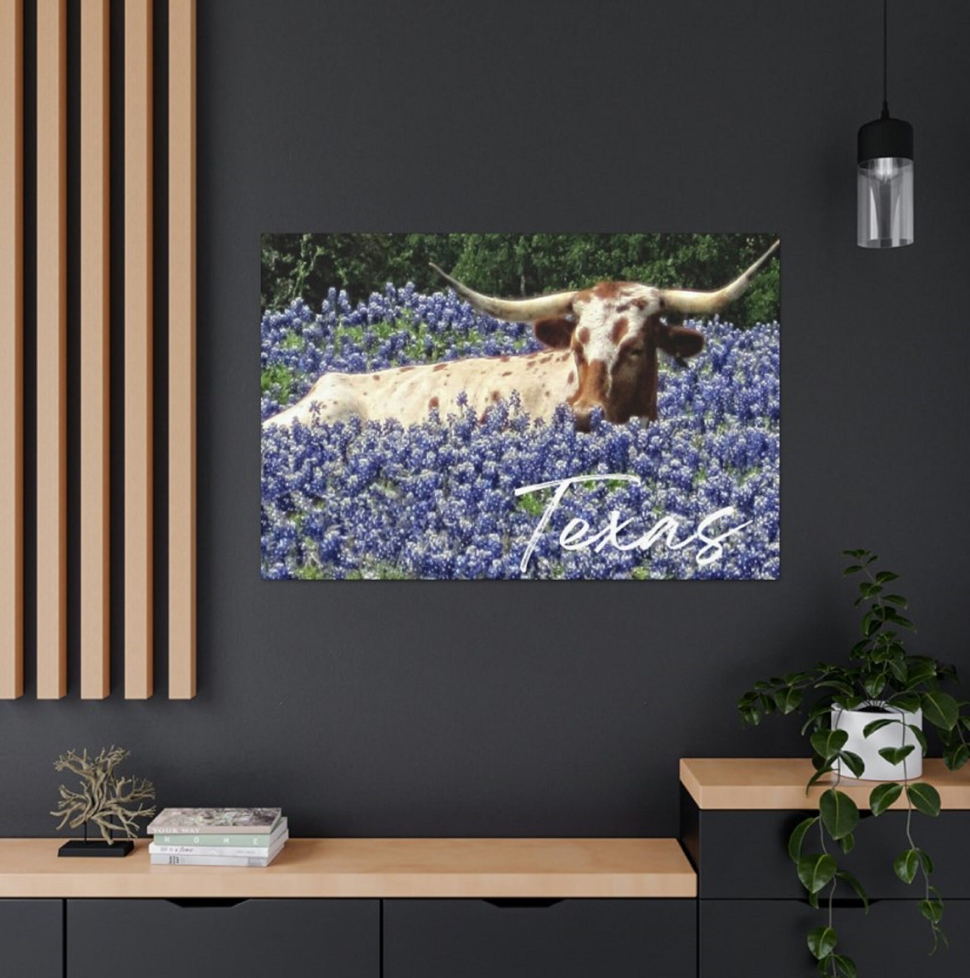 Texas Longhorn Bluebells Nature Flowers Pasture Farmhouse Farm Decor ...
