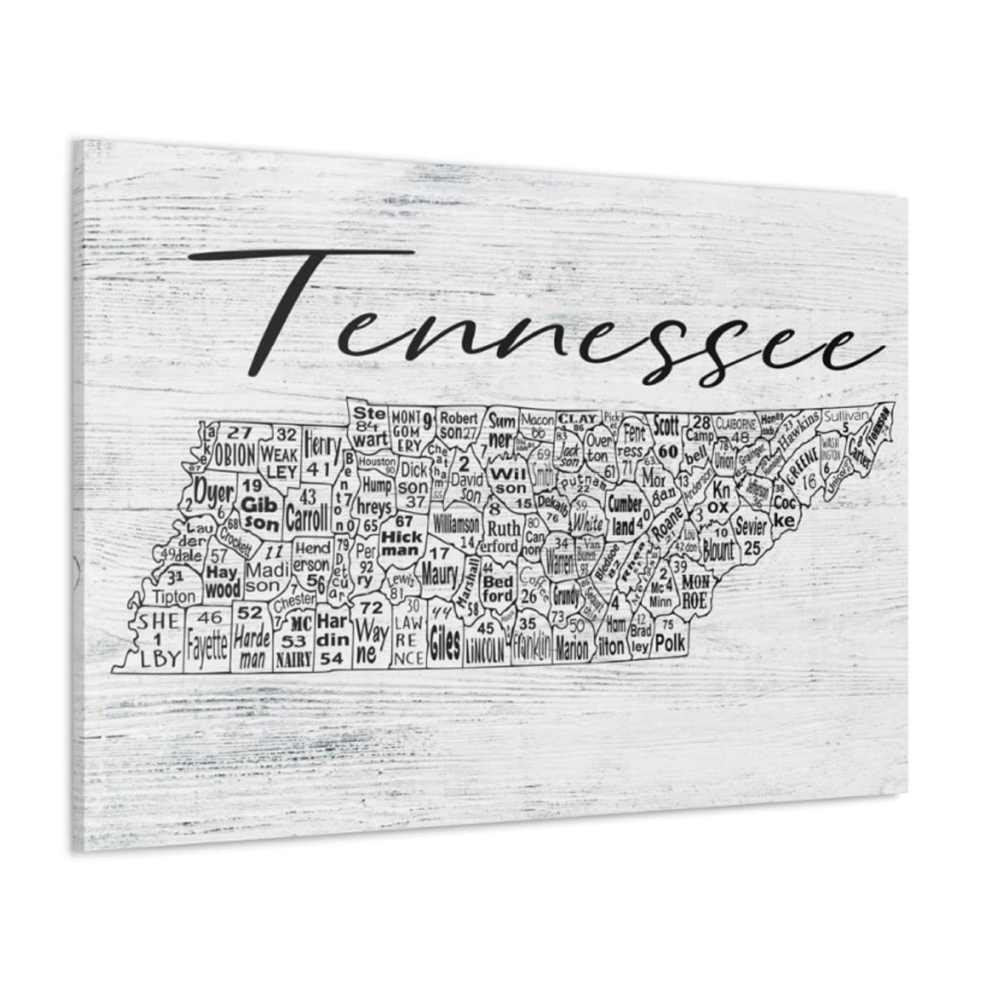 Tennessee State County License Plate Map Wrapped Canvas - Etsy
