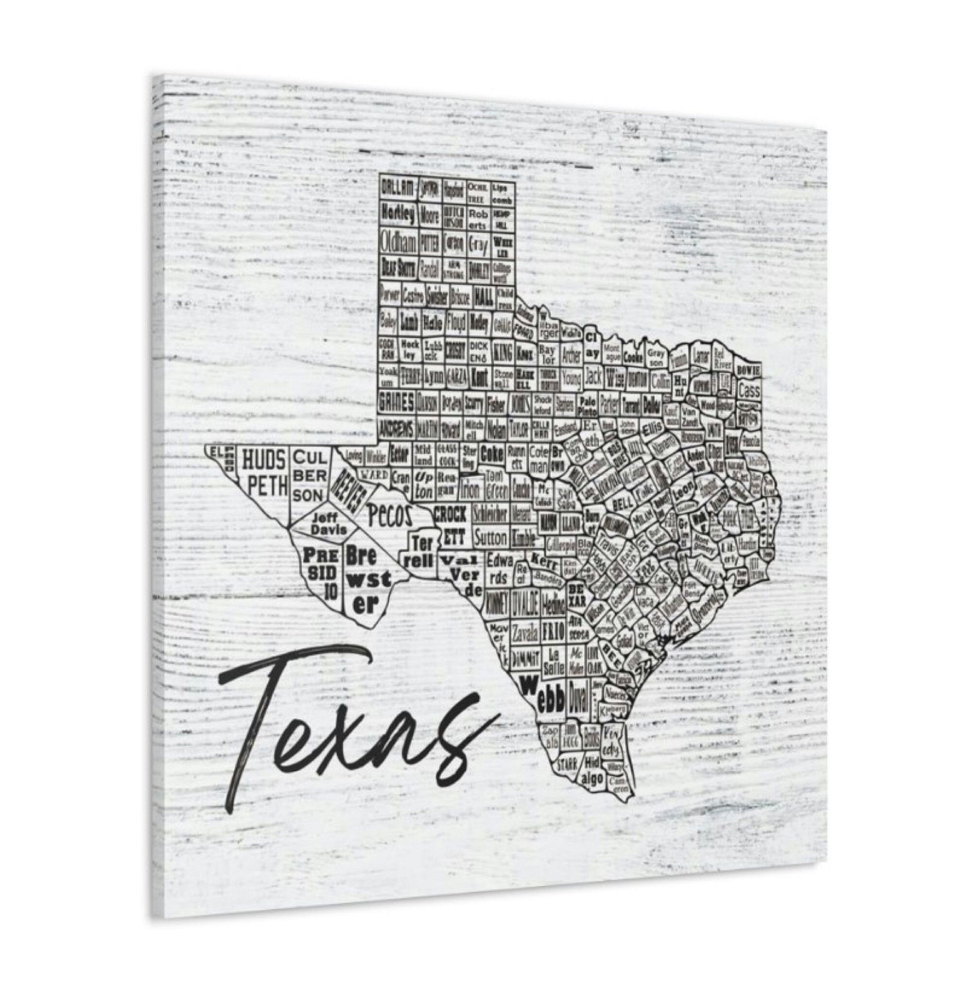 Texas State County Map Home Decor Wrapped Canvas - Etsy