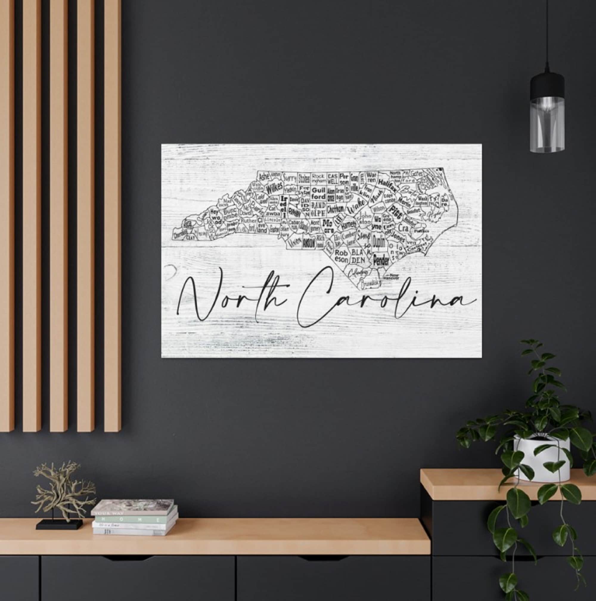 North Carolina State County Map Home Decor Wrapped Canvas - Etsy