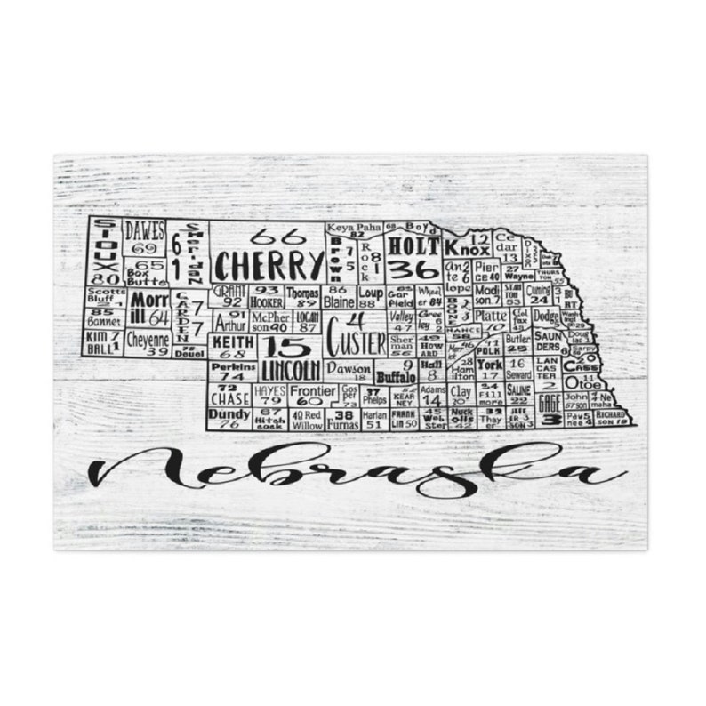 Nebraska State County License Plate Map Wrapped Canvas - Etsy