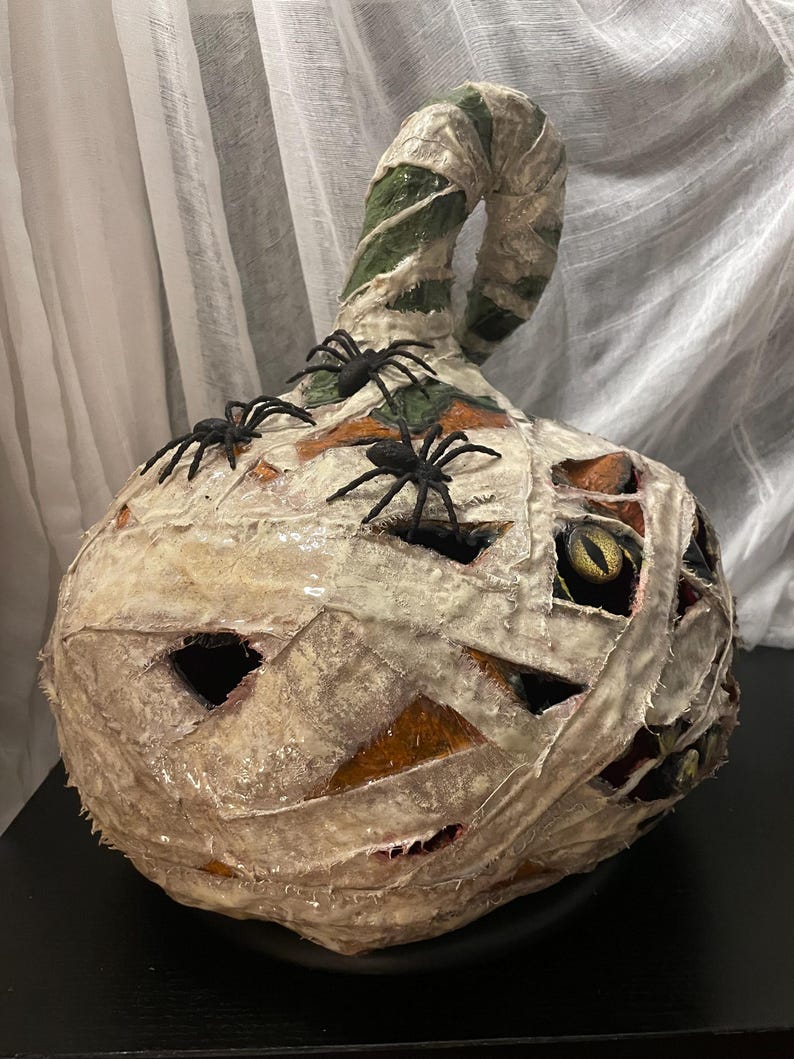 Goofy Pumpkin Mummy With Cat's Eyes and a Toothy Grin - Etsy