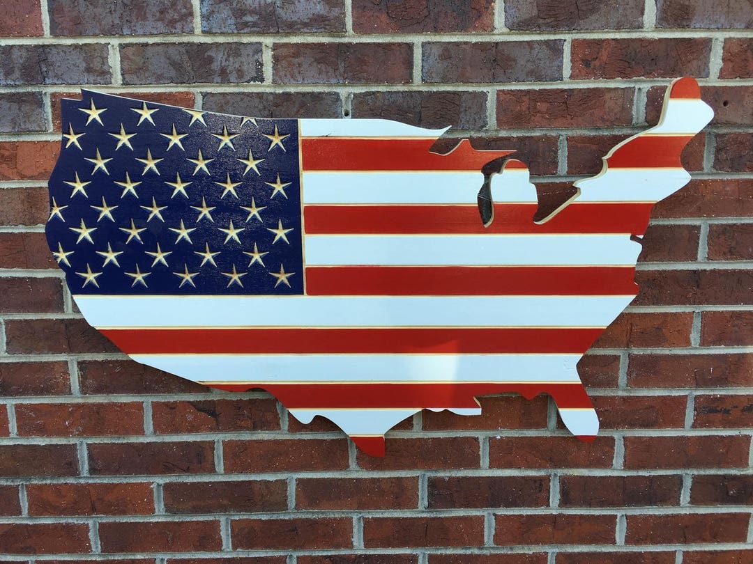 USA Map American Wooden and Engraved Flag, Wood Flag, America Decor ...