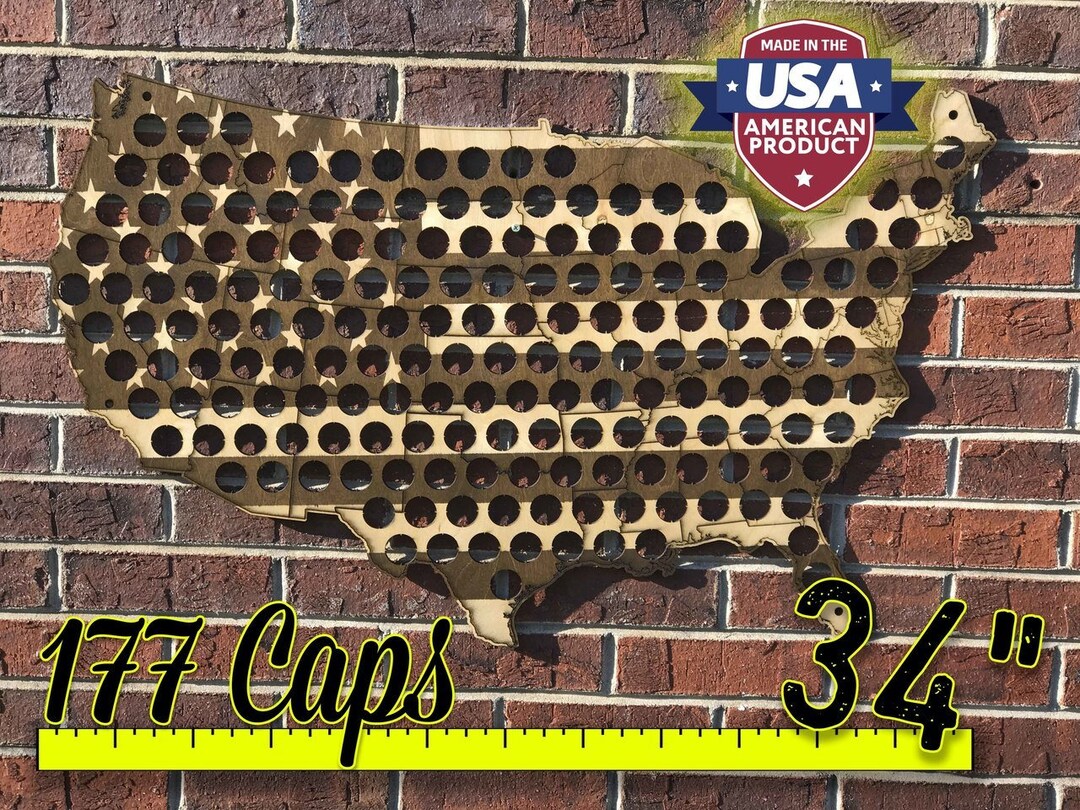 Large Stained United States of America Beer Cap Map, Flag, Gift for Him ...