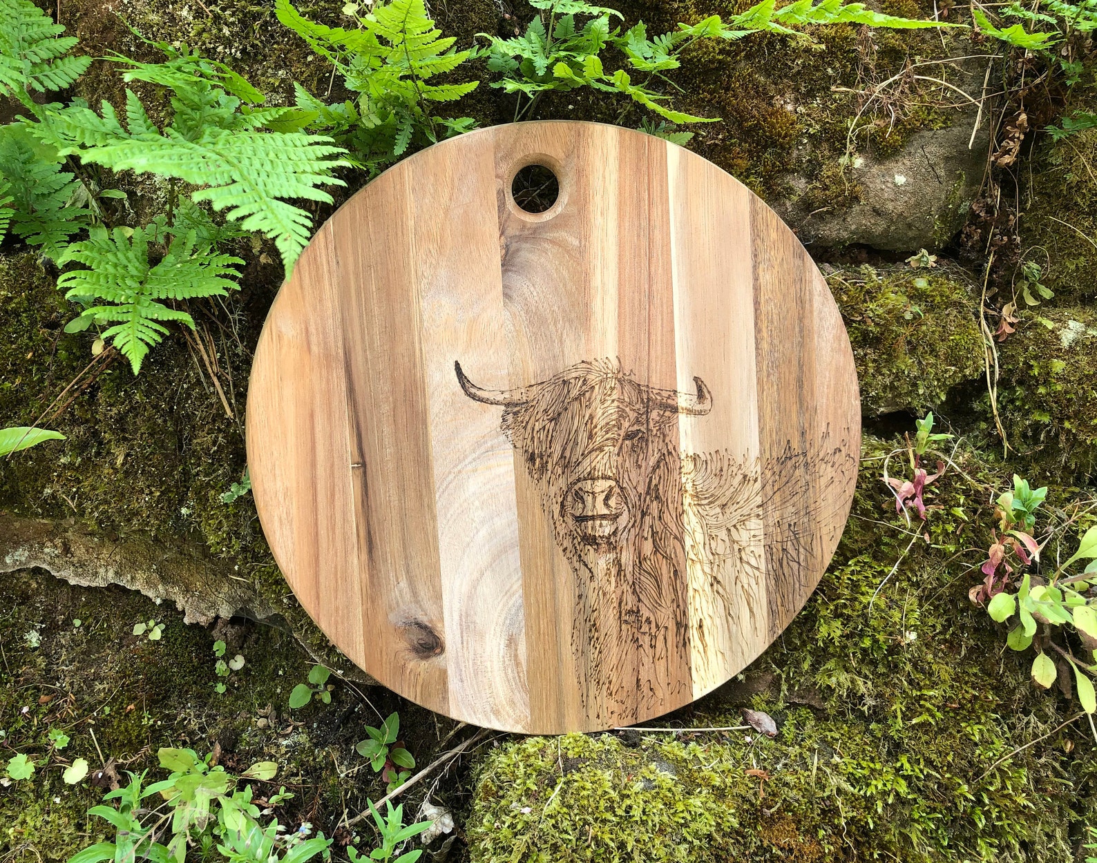 Highland Cow Cheese Board, Personalised, Pyrography, Acacia Wood ...