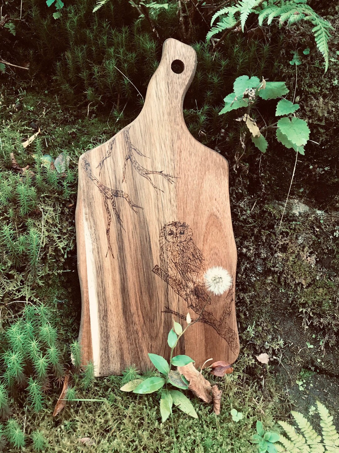 Pyrography Owl Serving Board: Acacia Wood Cheese Board With Handle - Etsy