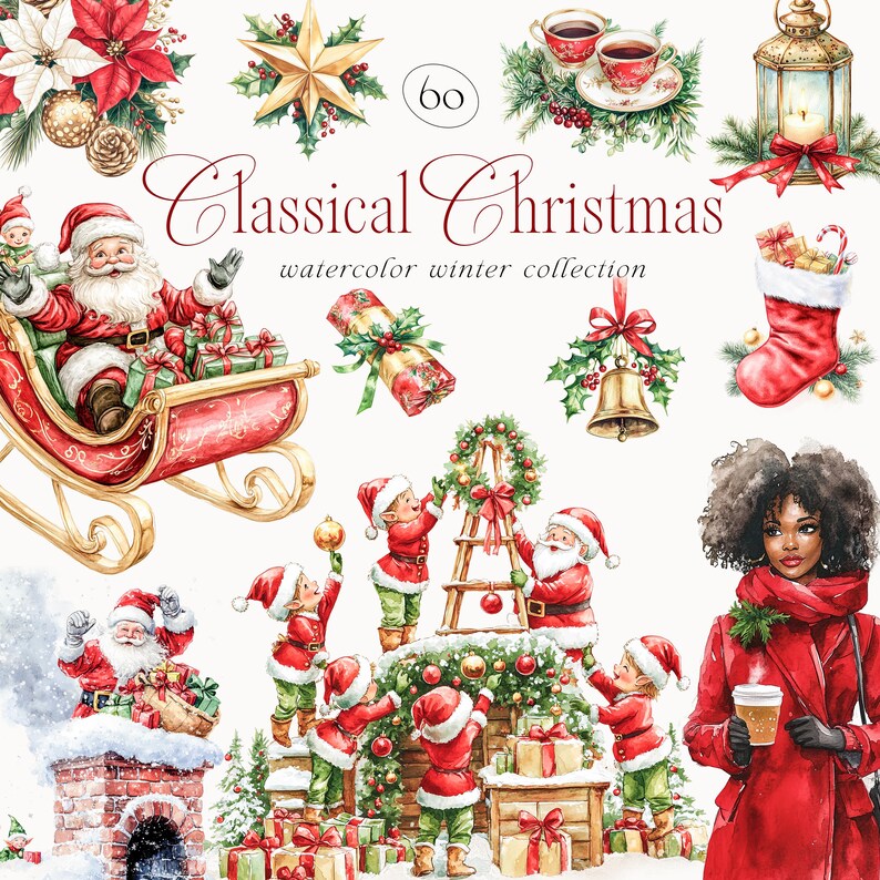 Watercolor Festive Winter Clipart - Winter Bundle - Christmas Bundle ...