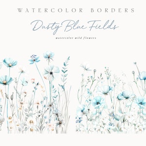 Watercolor Dusty Blue Floral Clipart, Blue Wildflowers Clipart, Dusty ...