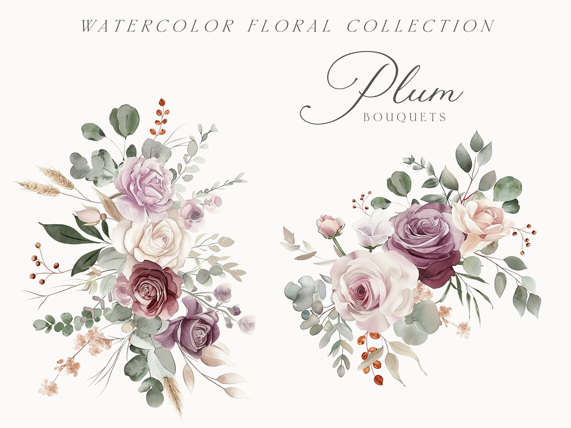 Watercolor Plum Floral Clipart - Plum Flowers - Floral Clipart ...