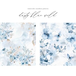 Watercolor Dusty Blue Floral Digital Papers - Dusty Blue Seamless ...