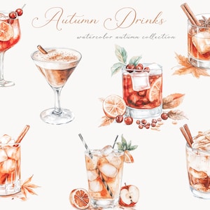 Autumn Drinks Clipart - Watercolor Drinks Clipart - Autumn Cocktails ...