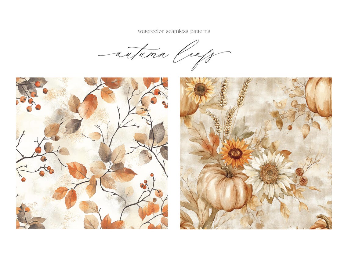 Seamless Watercolor Fall Leave Patterns - Seamless Patterns - Repeating ...