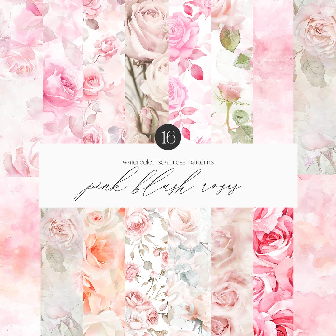 Watercolor Pink Roses Seamless Patterns - Digital Papers - Watercolor ...