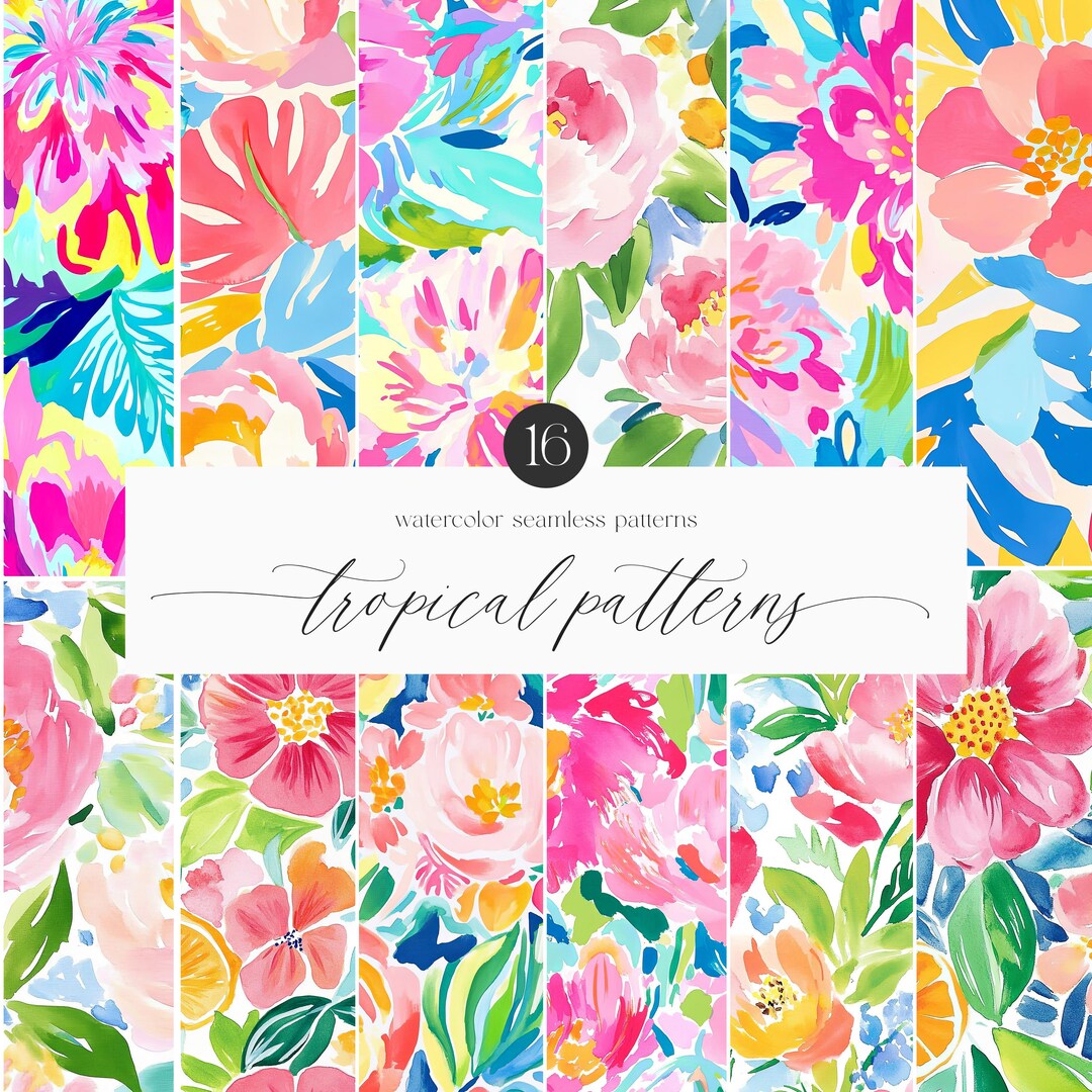 Watercolor Tropical Seamless Patterns - Vibrant Tropical Pattern ...