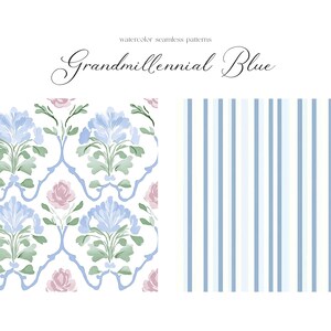Watercolor Grandmillennial Blue Seamless Patterns - Repeated Patterns ...