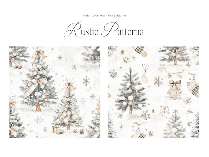 Watercolor Rustic Christmas Seamless Patterns, Rustic Christmas ...