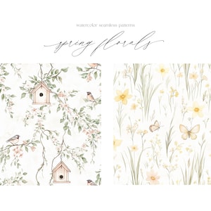 Watercolor Spring Mood Seamless Patterns, Floral Spring Pattern ...