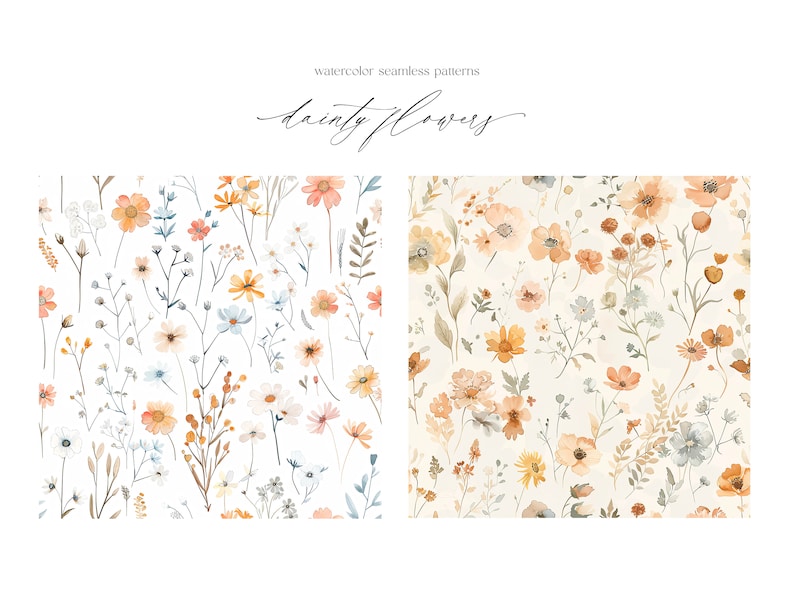 Watercolor Dainty Flowers Seamless Patterns - Digital Papers - Dainty ...