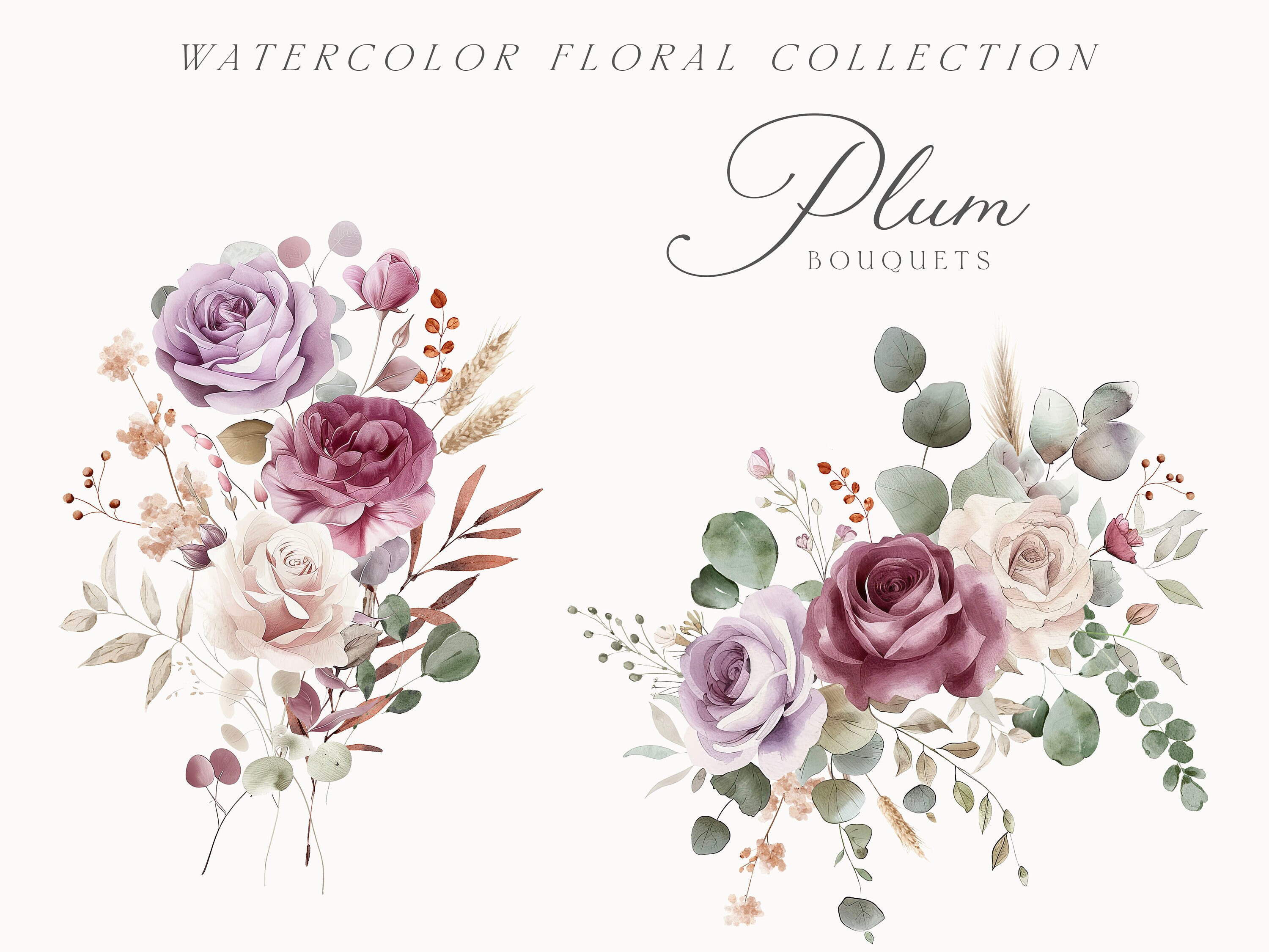 Watercolor Plum Floral Clipart - Plum Flowers - Floral Clipart ...